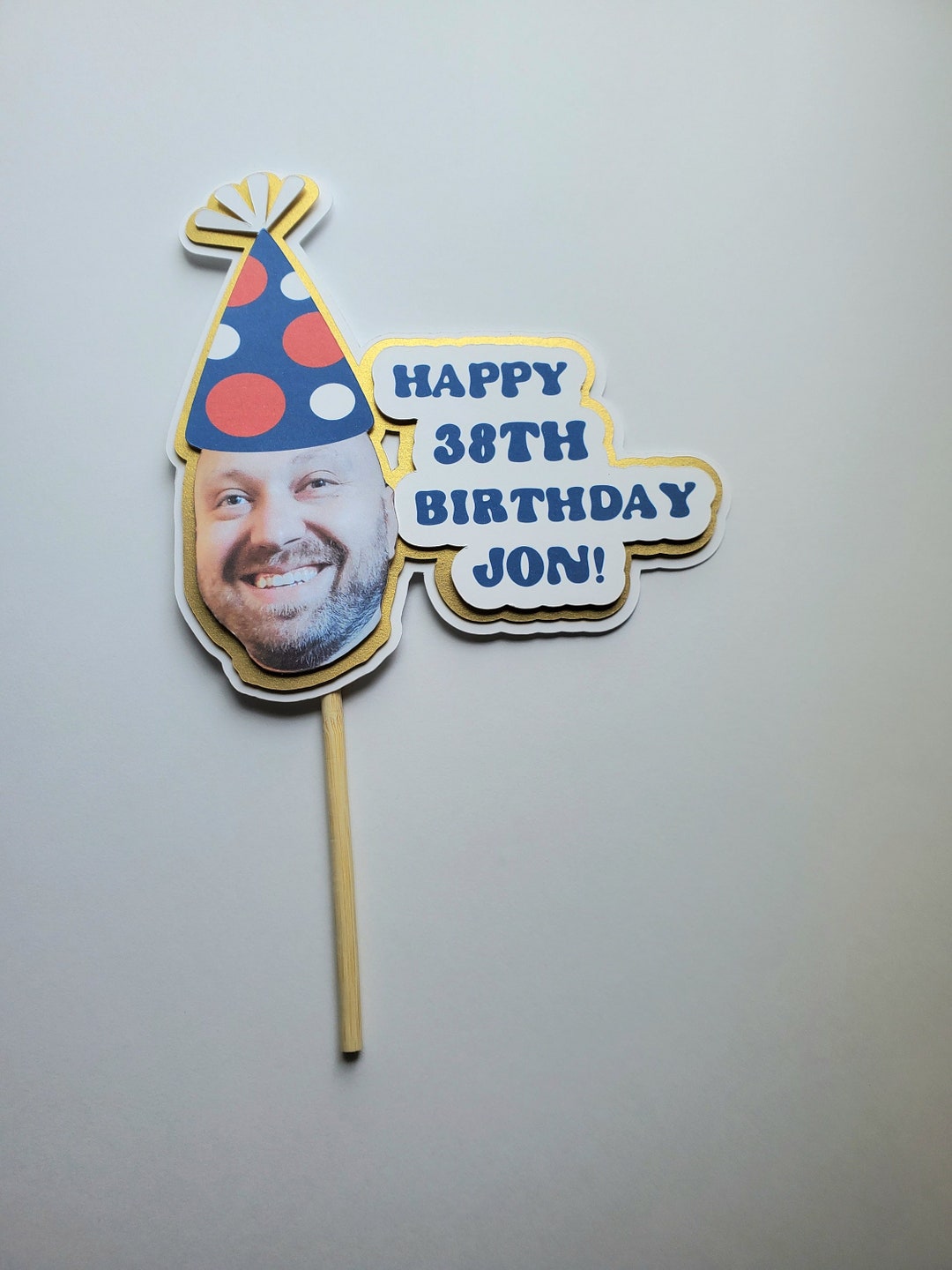Customizable Birthday Cake Topper With Image of Person in Party Hat ...