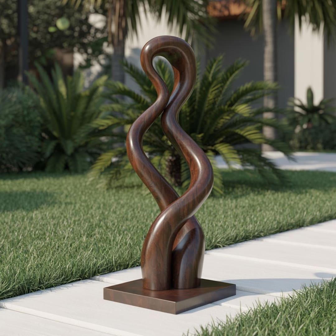 Modern Wood Garden Sculpture for Patio or Desk, Handcarved Art Piece ...