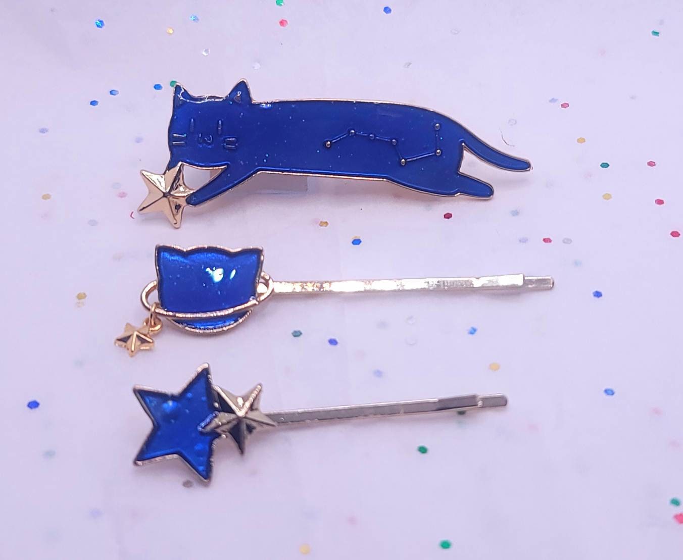 Starry Night Cat Enamel Hair Pins & Barrettes Planet Stars - Etsy