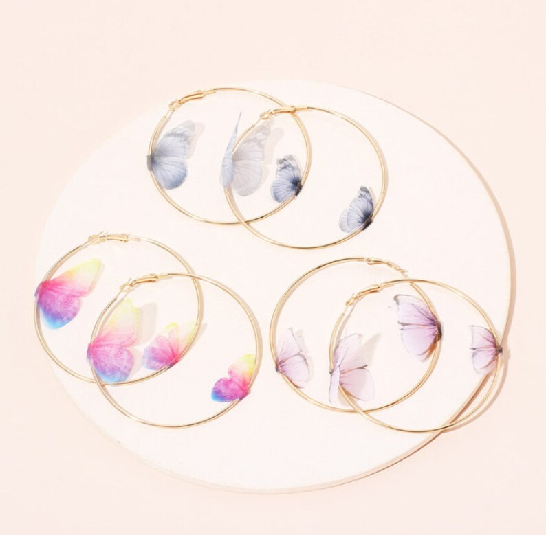 Butterfly Hoop Earrings Big Gold Hoops Butterfly Earrings - Etsy