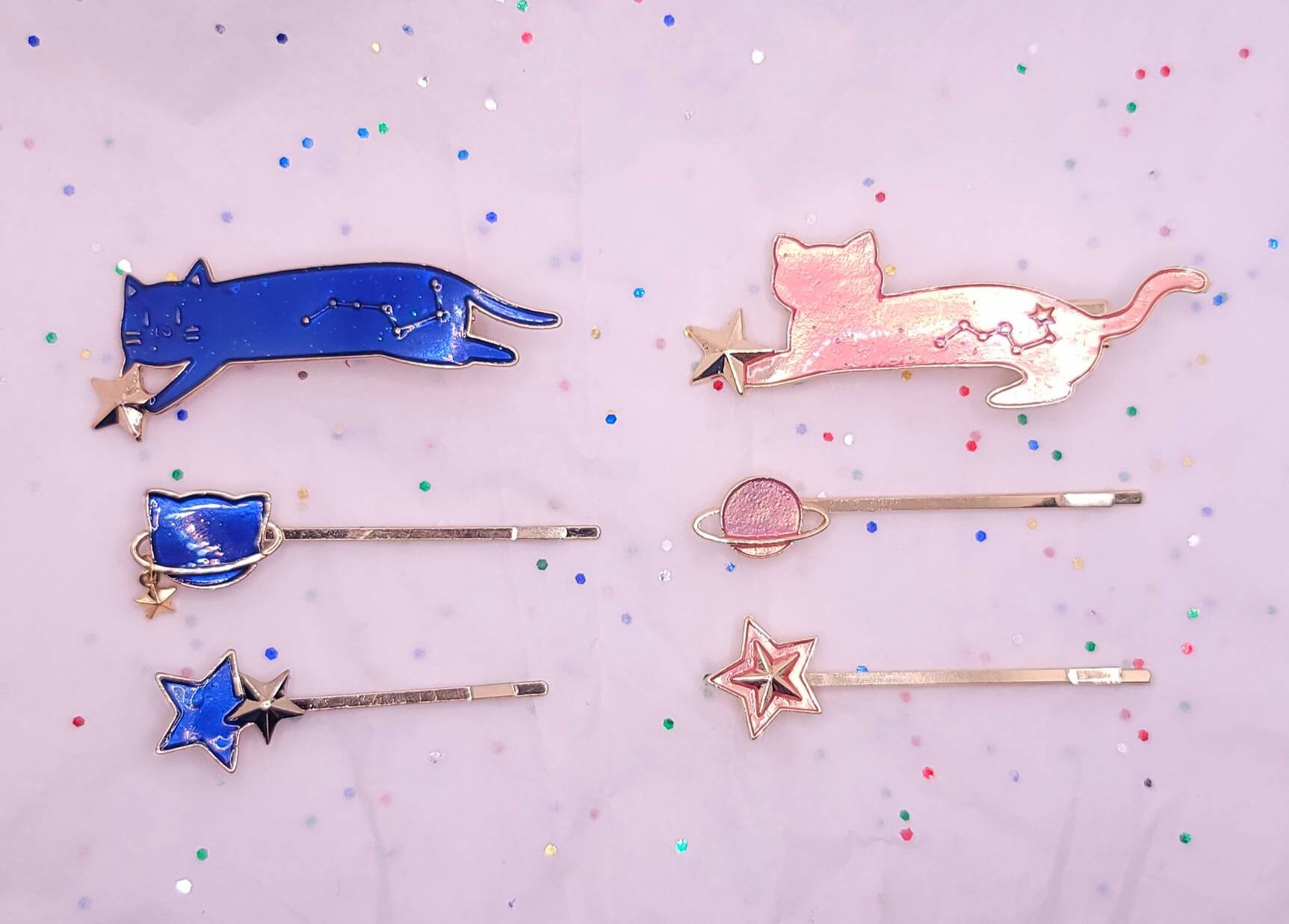 Starry Night Cat Enamel Hair Pins & Barrettes Planet Stars - Etsy