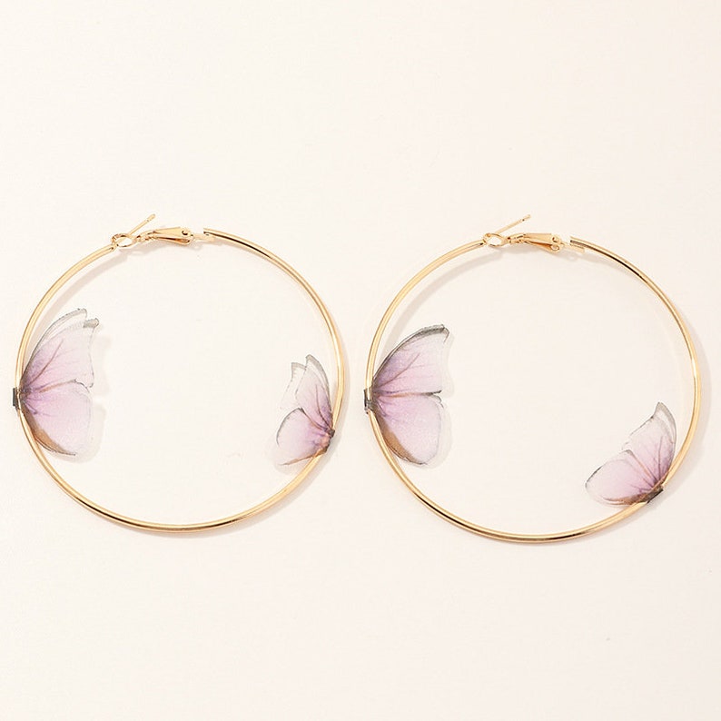 Butterfly Hoop Earrings Big Gold Hoops Butterfly Earrings - Etsy