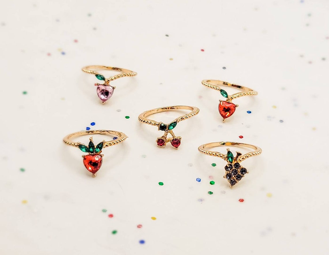 Stackable Fruit Rings Dainty Crystal Fruit Rings Gift for - Etsy