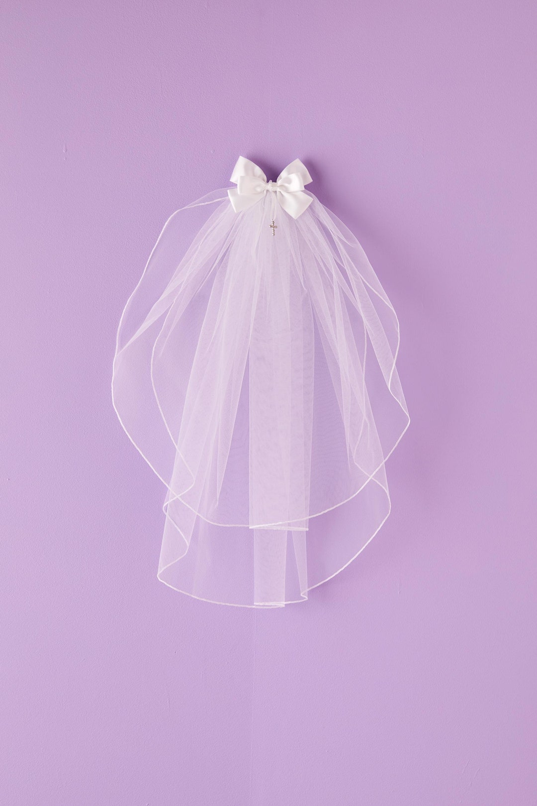 Pippa White Holy Communion Veil With Bow and Diamante Cross - Etsy