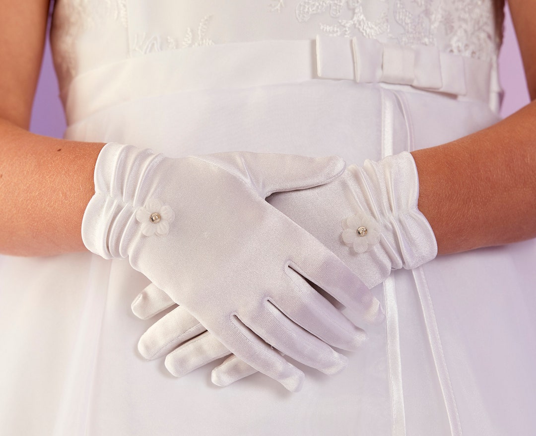 Lois Girls White Ruched Holy Communion Glove With Flower Detail - Etsy