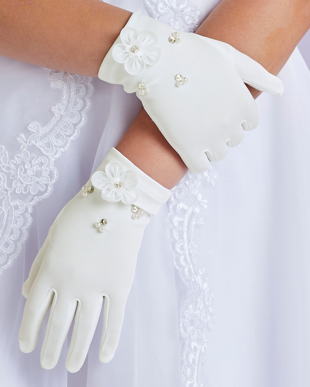 Naomi Girls Ivory 3D Flower Glove Holy Communion Flower Girl - Etsy
