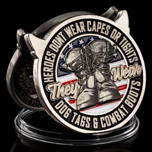 Dog Tags and Combat Boots Colorized 3D in Silver Metal Challenge Coin ...