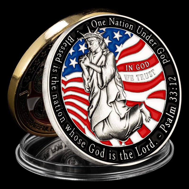 3d Antique Silver - One Nation Under God - in God We Trust - Psalm 33: ...
