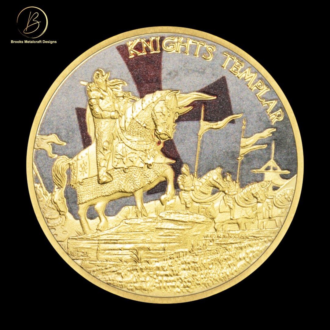 Knights Templar Riding Horse Colored Back Gold Challenge Coin - Etsy