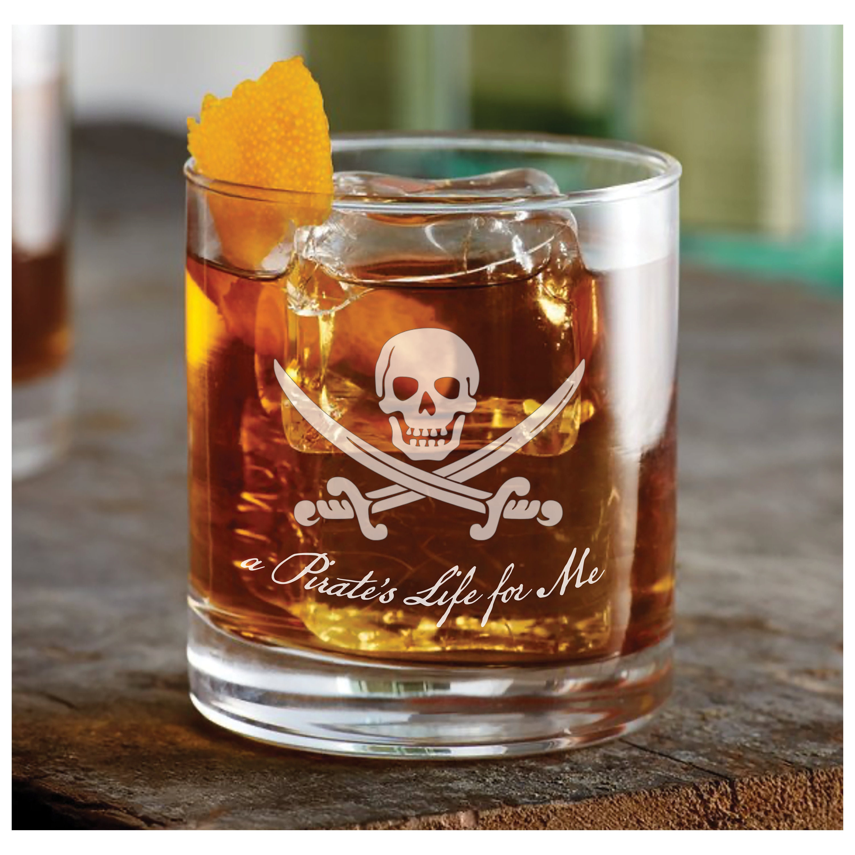 Rocks Glass Pirate Theme Etched glass 9 oz. Skull and | Etsy