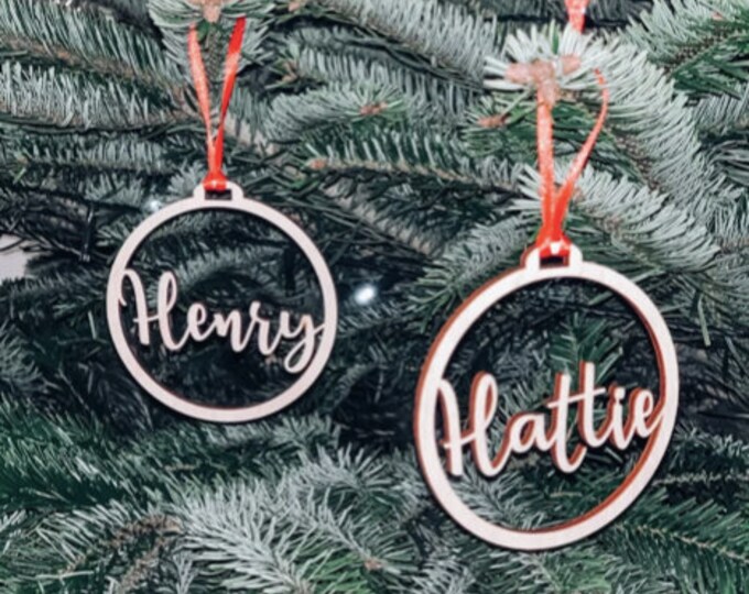 Christmas Tree Bauble Personlised Text Wooden Hanging Christmas Tree ...