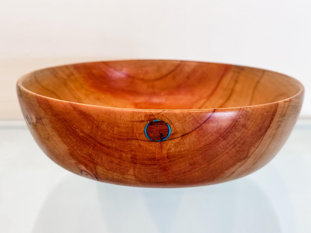 Cypress Wood Salad Bowl With Turquoise Inlay, Handmade in Hawaii ...