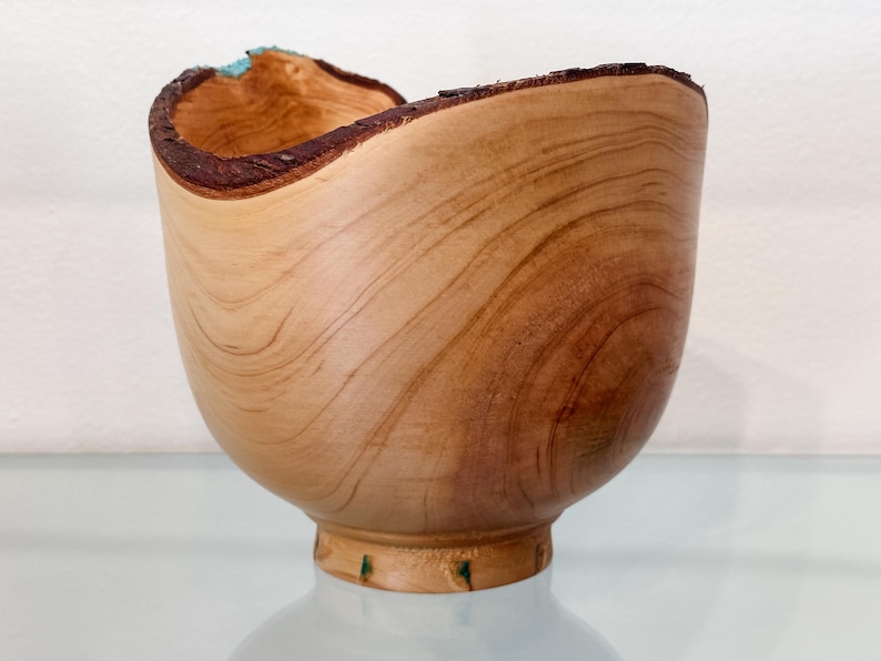 Hand-turned Cypress Wood Bowl: Natural Edge, Turquoise Inlay, Hawaiian ...