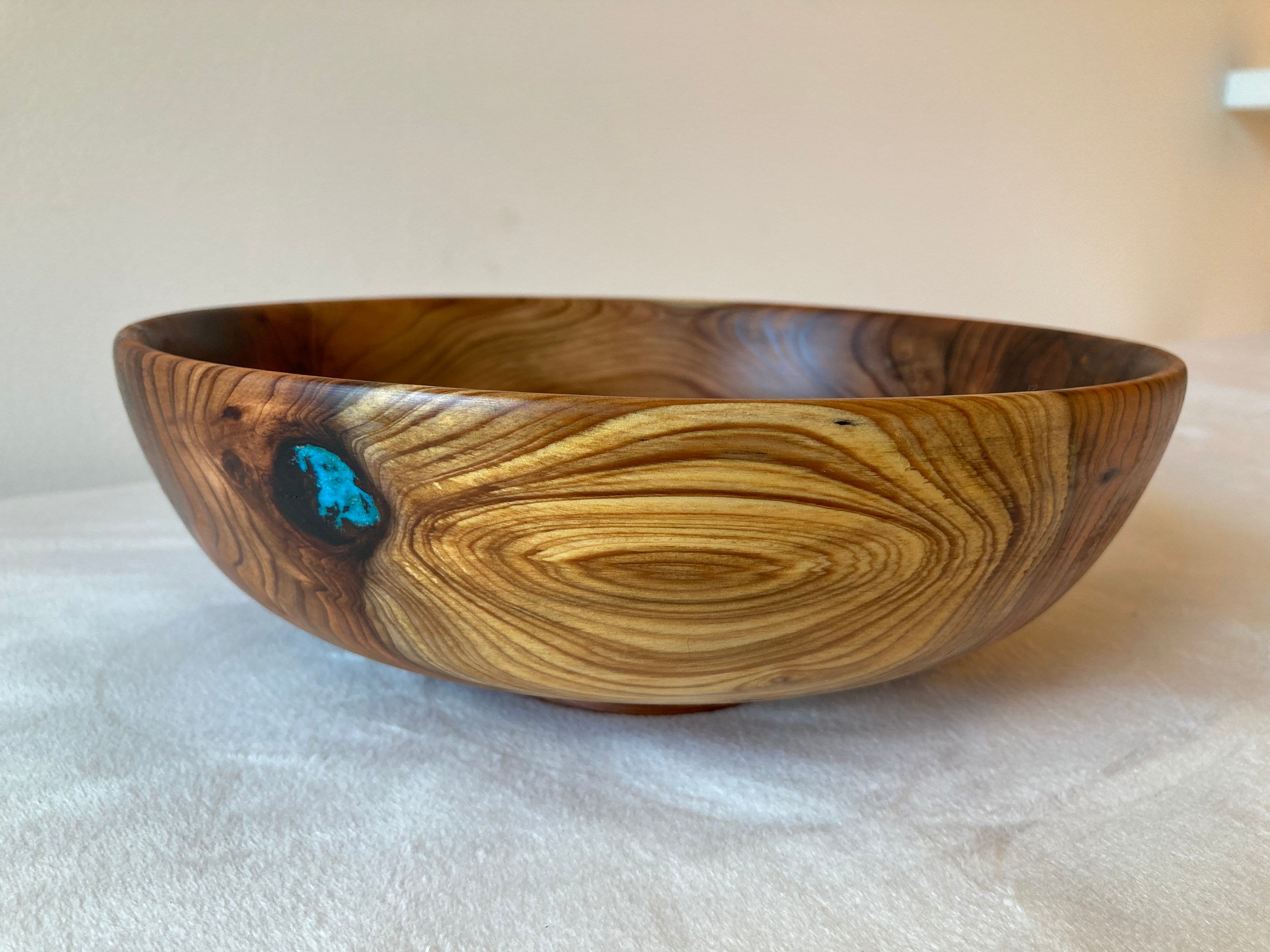 Handmade Sugi wood artisanal bowl with turquoise inlay | Etsy