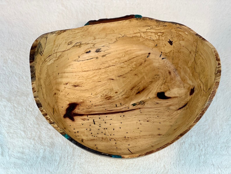 Large Natural Edge Tamarind Wood Bowl Detailed With Turquoise Gemstone ...