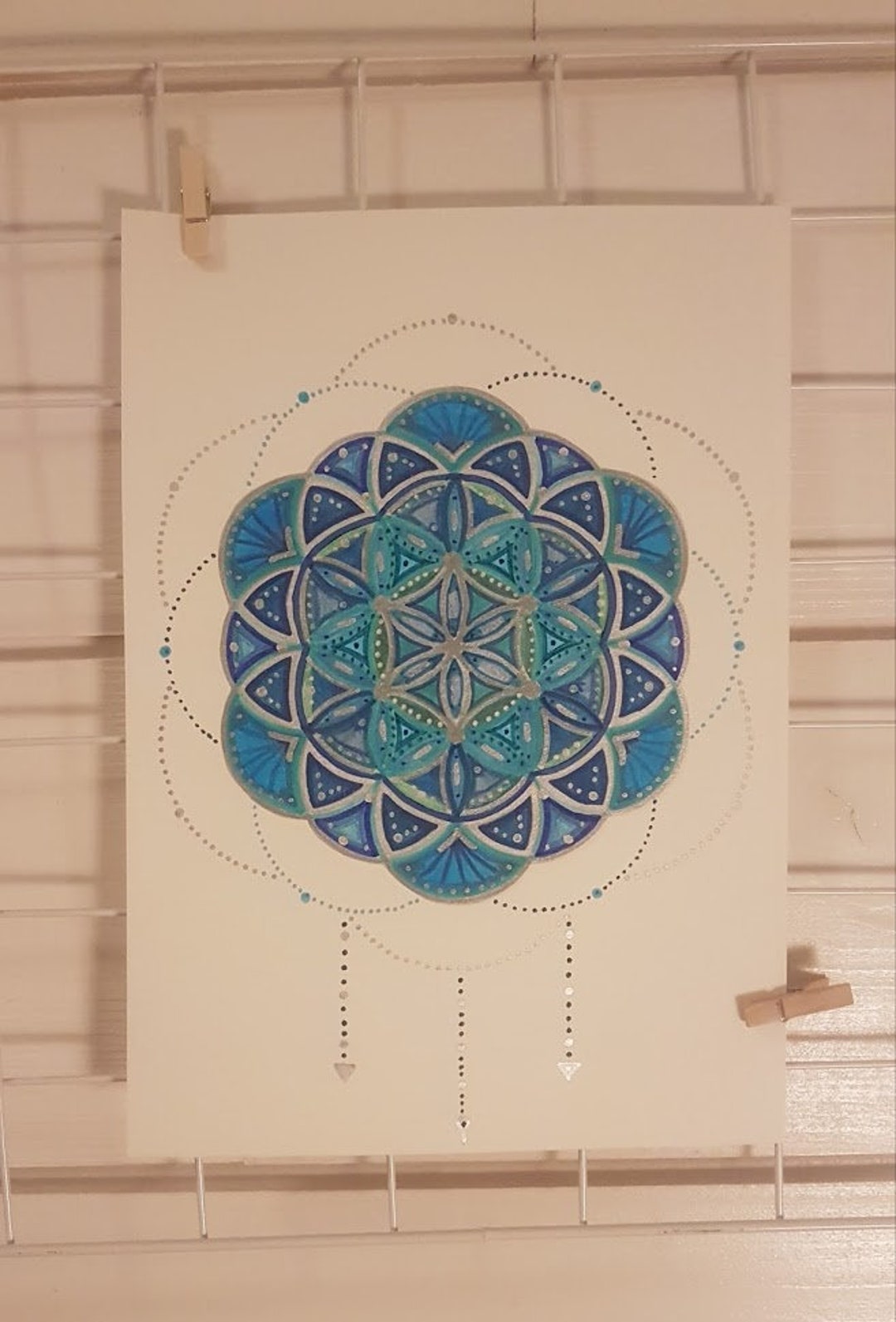 Flower of Life Painting blue Lagoon - Etsy