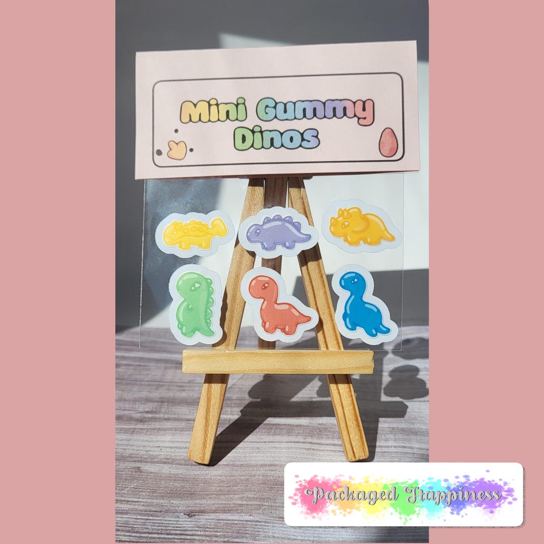 Mini Gummy Dino Sticker Pack: Brontosaurus, T-rex, Triceratops ...
