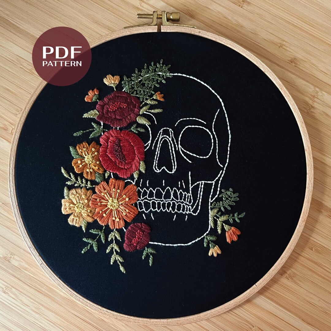 Skull Flower Embroidery Pattern - Hand Embroidery Pattern - Boho ...