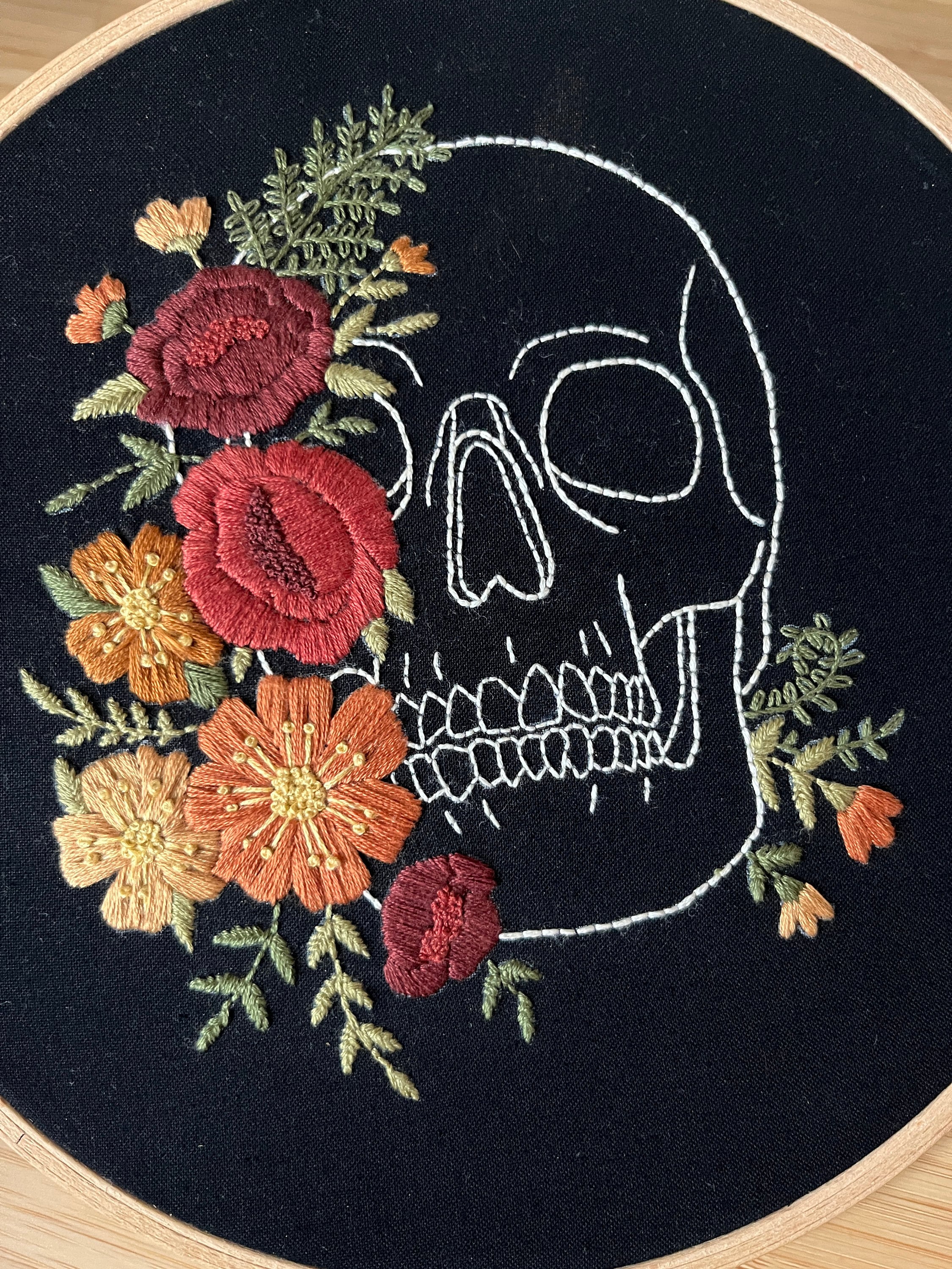 Skull Flower Embroidery Pattern - Hand Embroidery Pattern - Boho ...