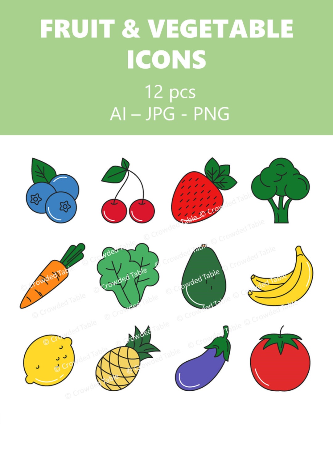 Fruit and Vegetable Icons - Produce Collection - Farmer's Market ...