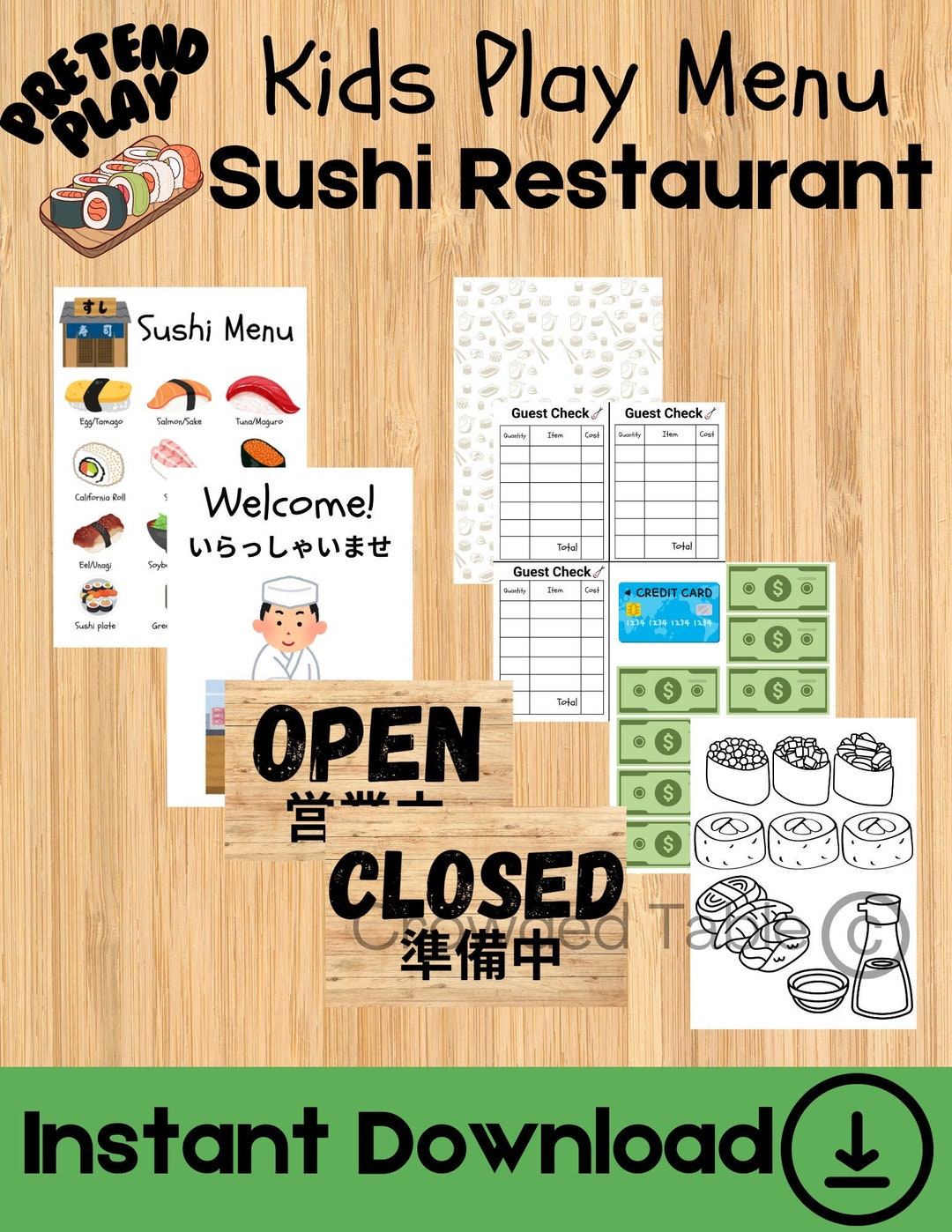 Pretend Play Menu - Japanese Sushi Restaurant - Kids Restaurant - Fun ...