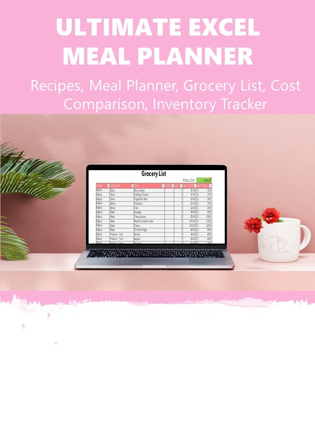 Ultimate Excel Meal Planner * Grocery List * Recipe Organization ...