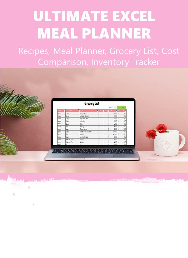 Ultimate Excel Meal Planner Grocery List Recipe Organization Price ...