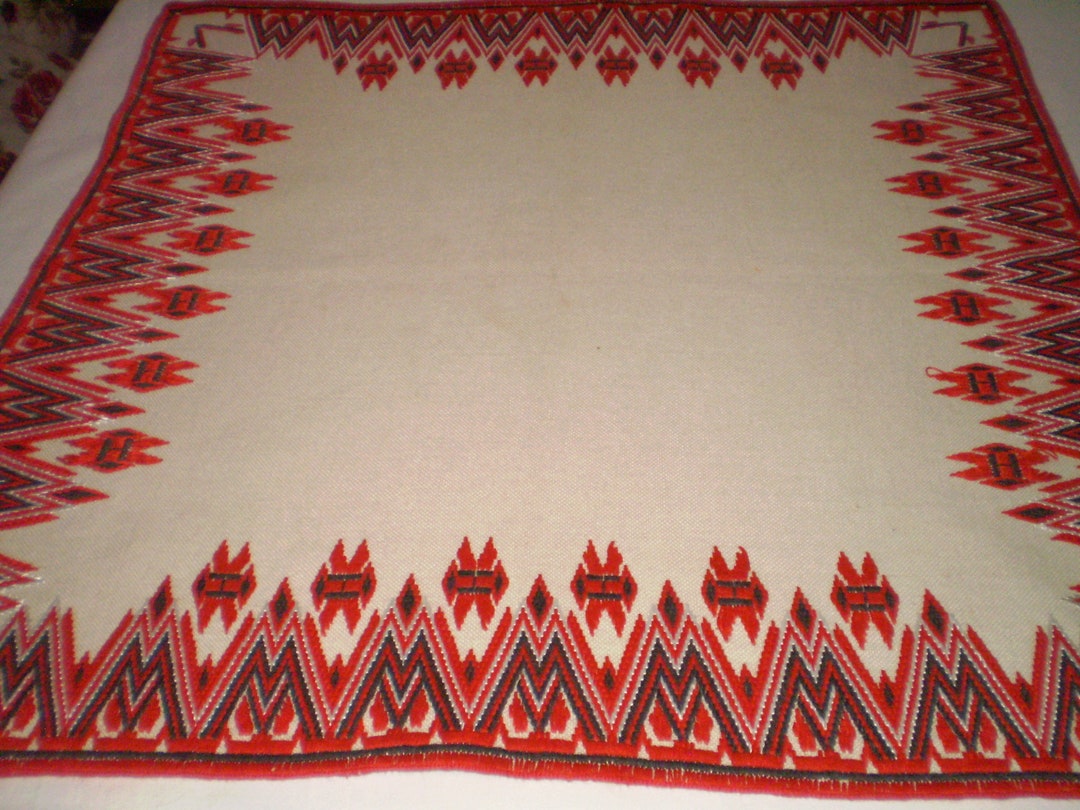 Old Hand-embroidered Linen Tablecloth - Square Red Embroidery - Etsy