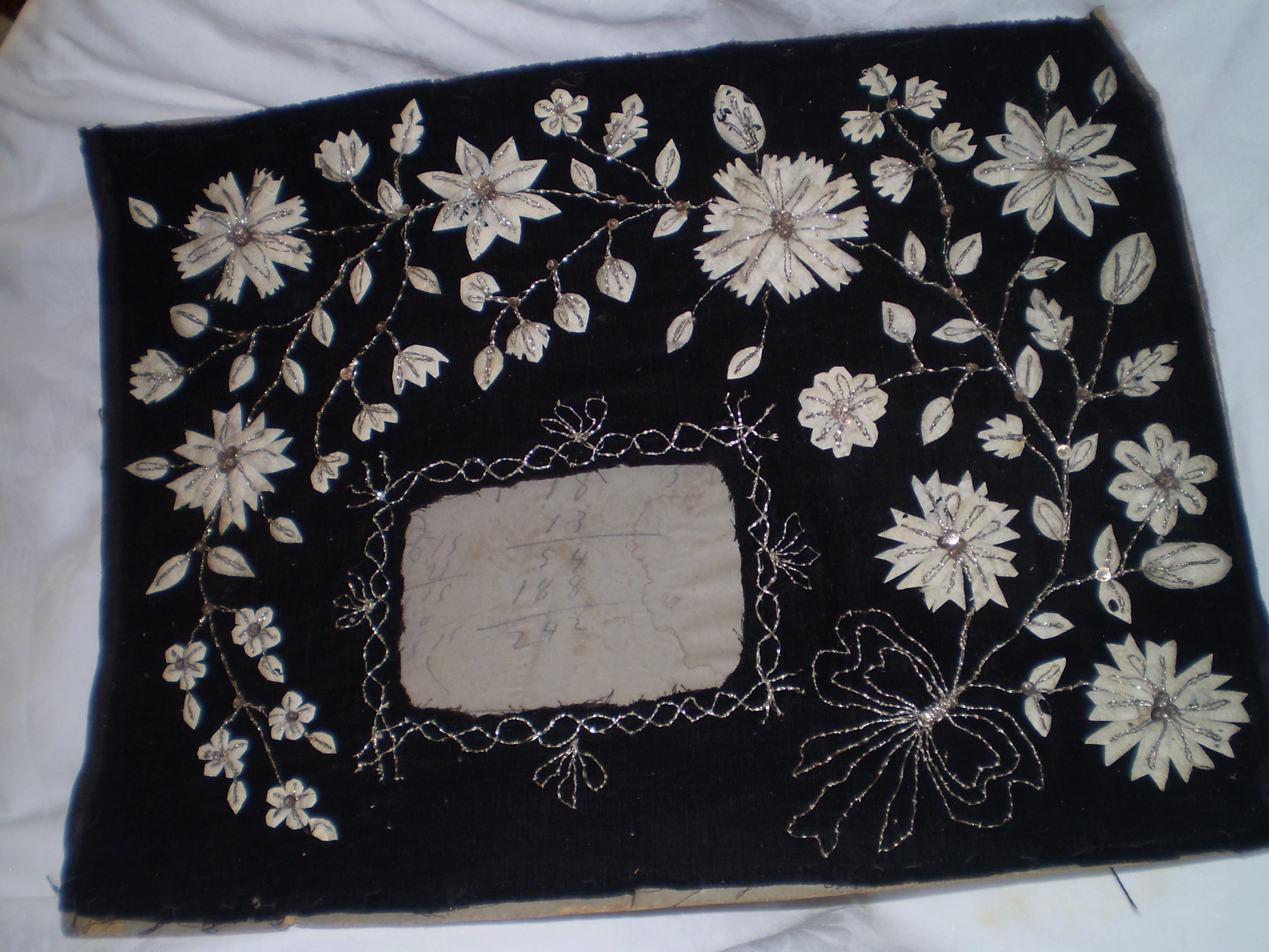 19th Century Hand Embroidered Picture Frame on Black Velvet Silver ...