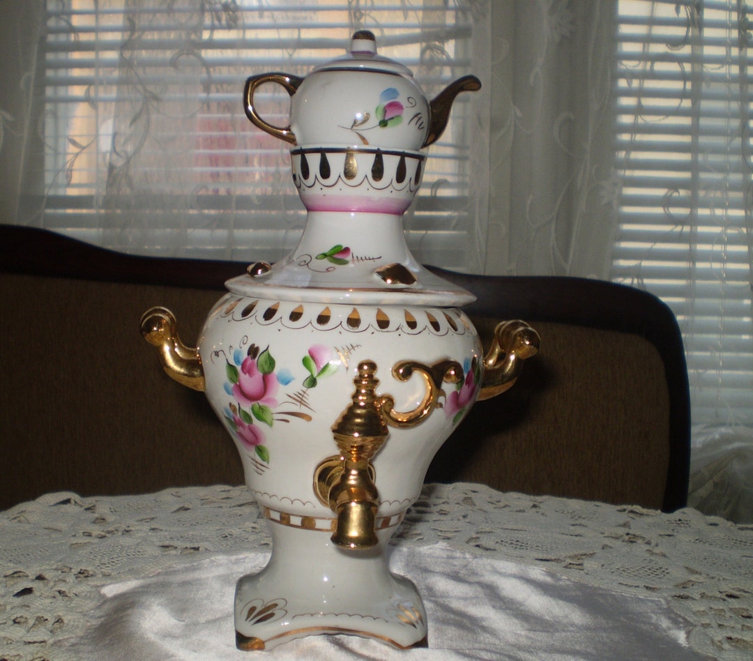 Old Porcelain Samovar GZHEL Marking Gold and Flowers - Etsy