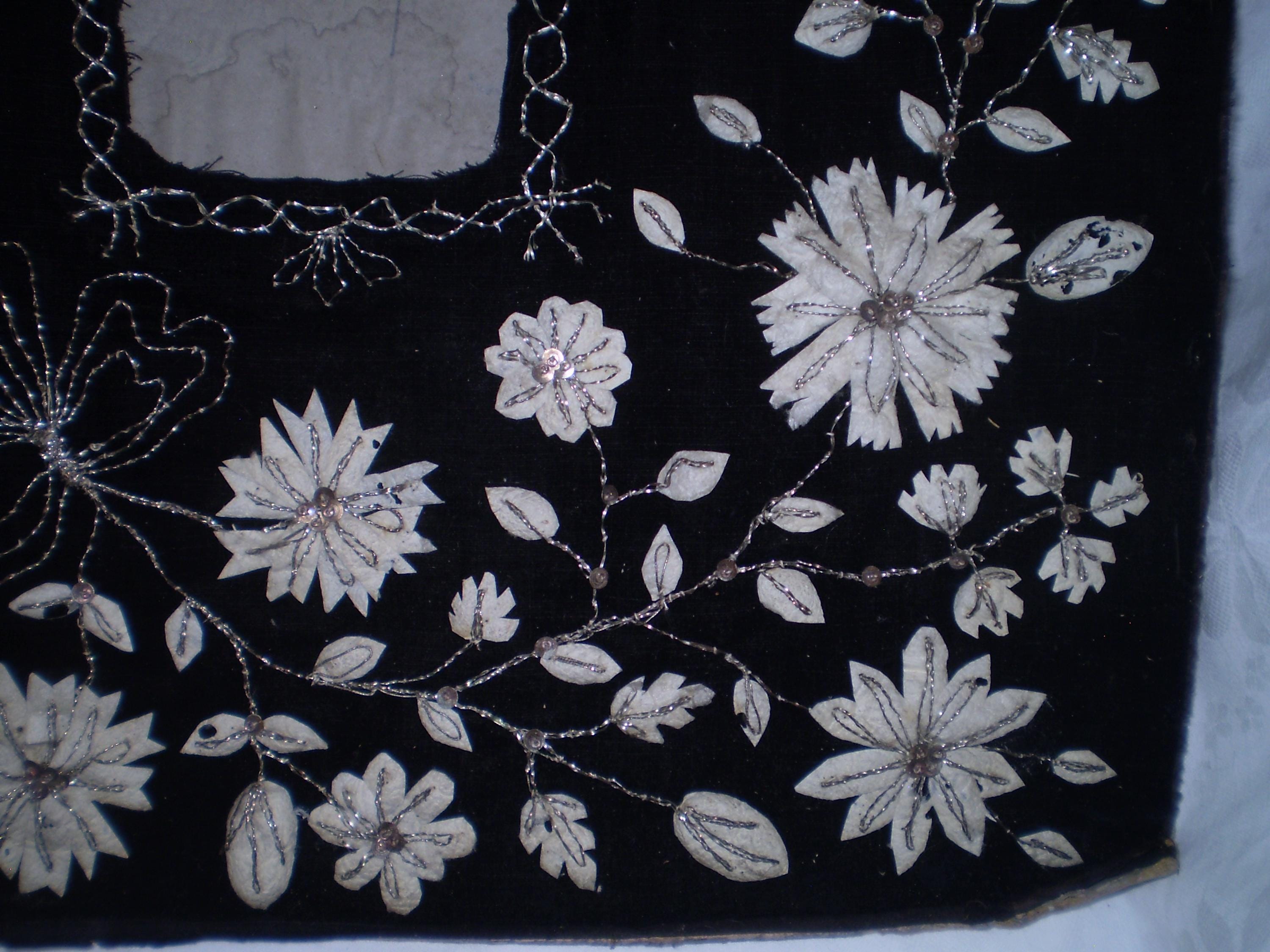 19th Century Hand Embroidered Picture Frame on Black Velvet Silver ...