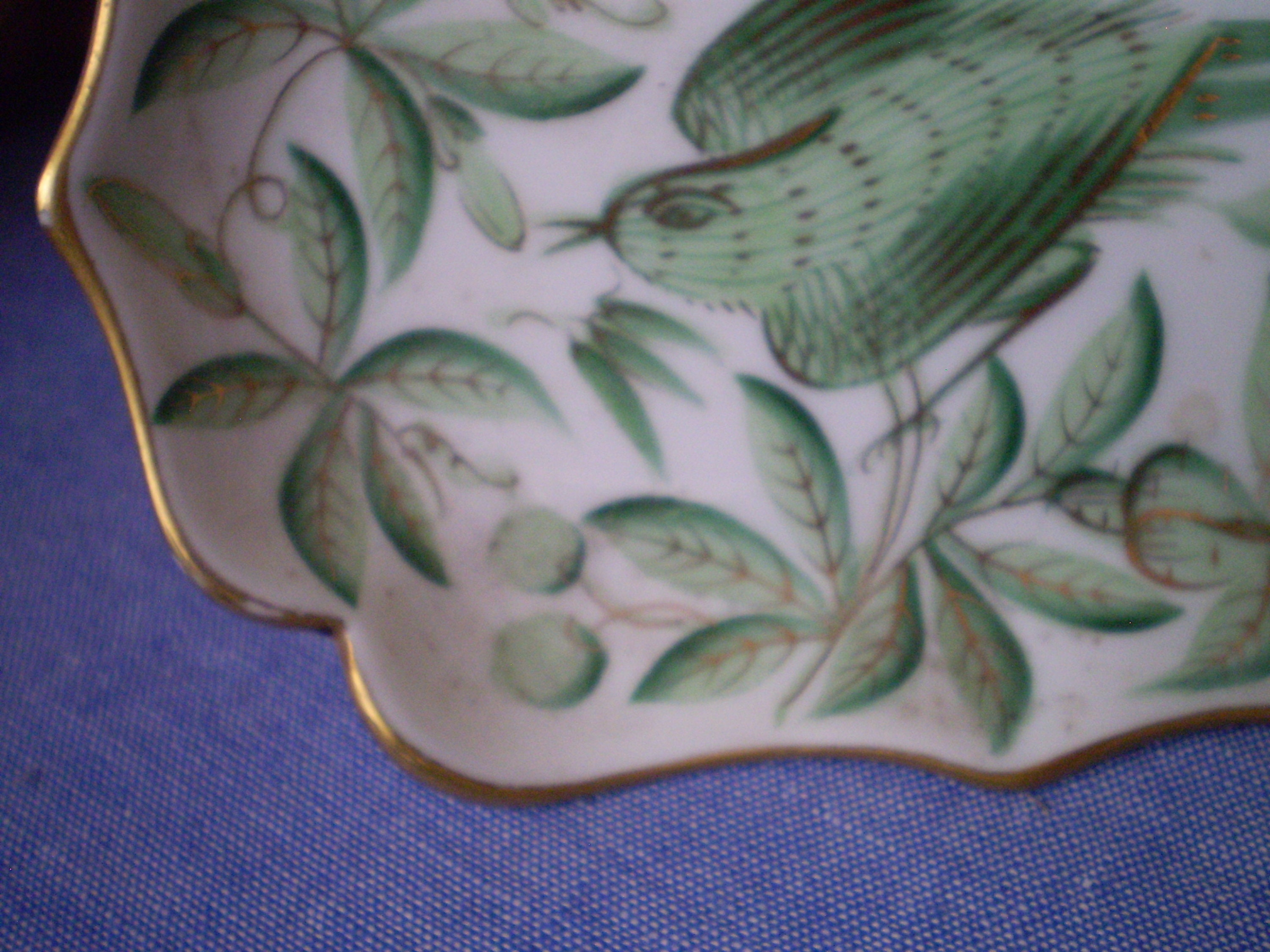 Porcelain Saucer Marked Herend Hungary Green and Gold Forest Chicks ...