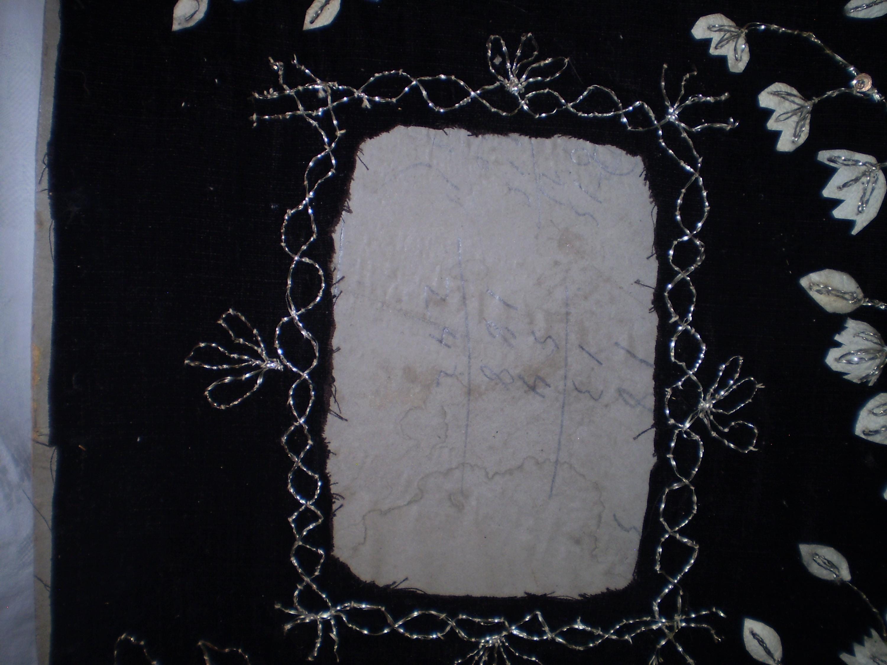 19th Century Hand Embroidered Picture Frame on Black Velvet Silver ...