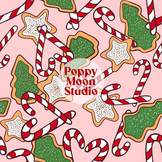 Candy Canes Christmas Cookies Seamless Repeat Pattern Pink - Etsy