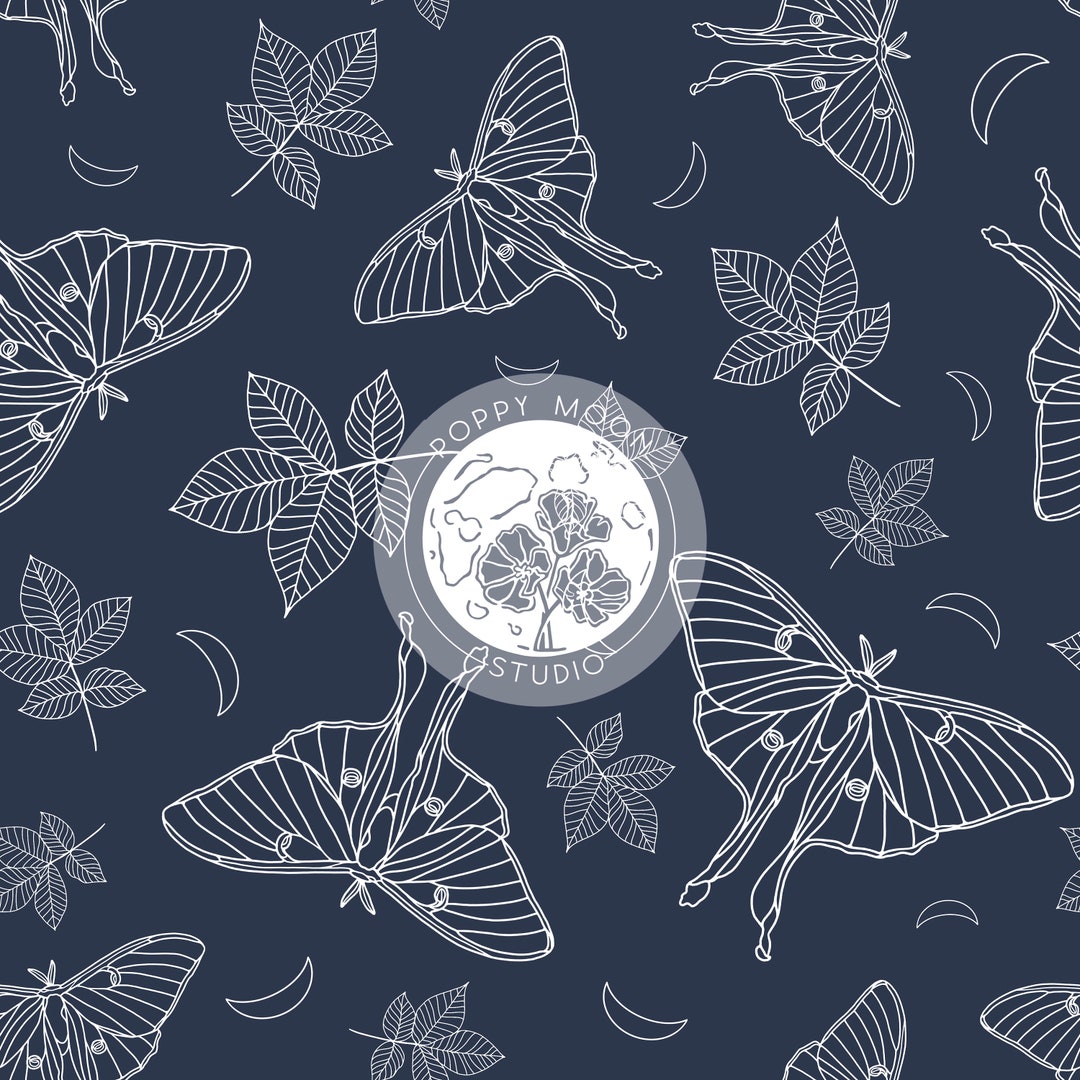 Luna Moth Blue Seamless Repeat Pattern / Nature Hand Drawn Digital ...