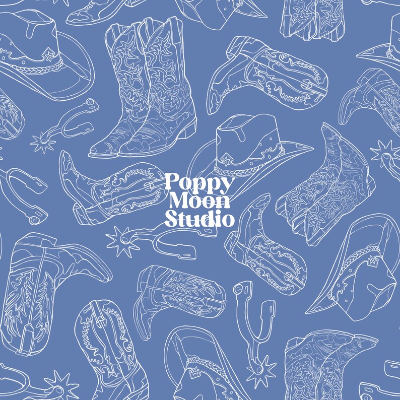 Cowboy Essentials Seamless Repeat Pattern Light Blue Hand Drawn - Etsy