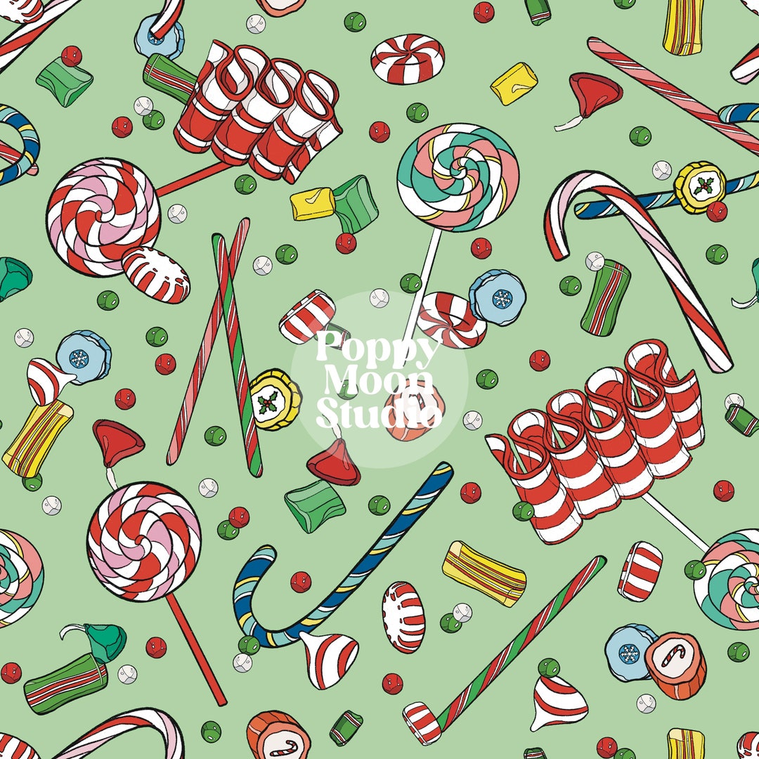 Christmas Candy Hand Drawn Seamless Repeat Pattern Holiday - Etsy