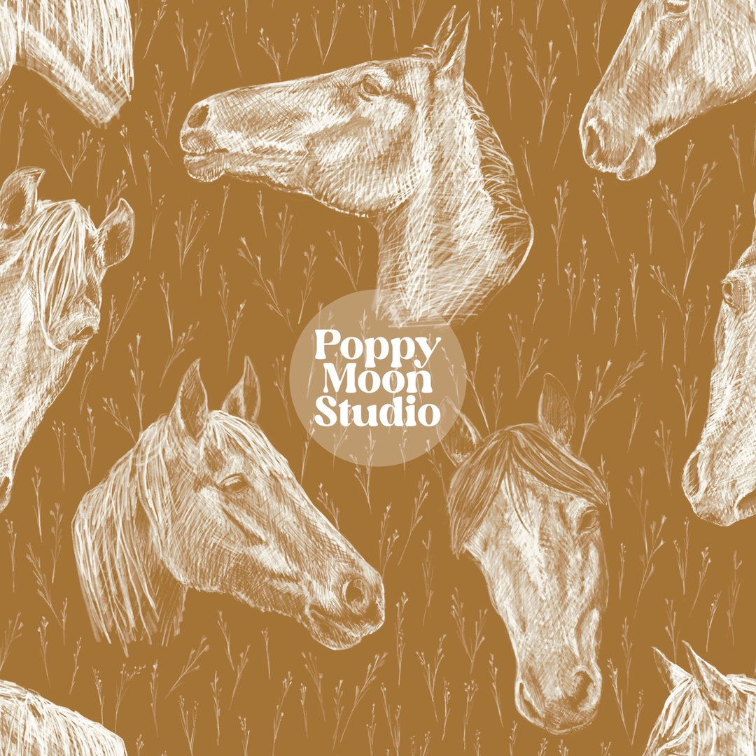 Horses and Hay Sketches Seamless Repeat Pattern Hand Drawn Western - Etsy