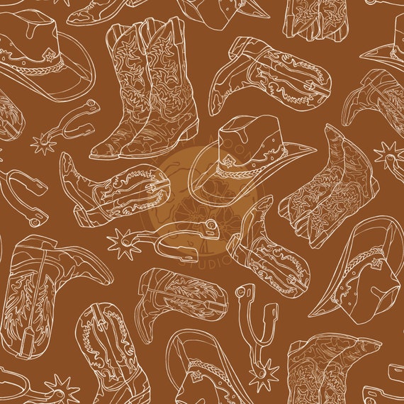 Cowboy Essentials Seamless Pattern / Hand Drawn Western - Etsy