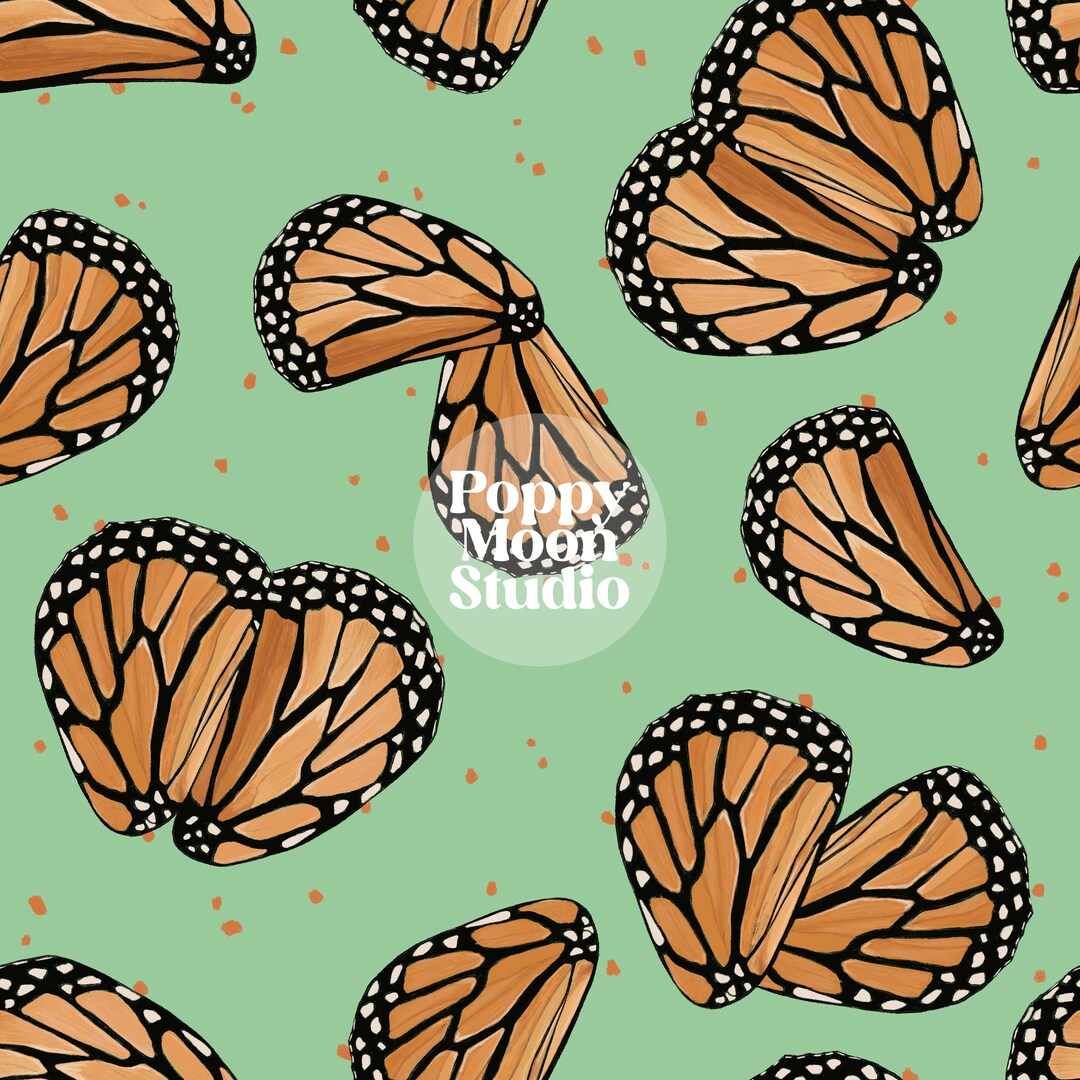 Monarch Butterfly Wings Green Seamless Repeat Pattern - Etsy