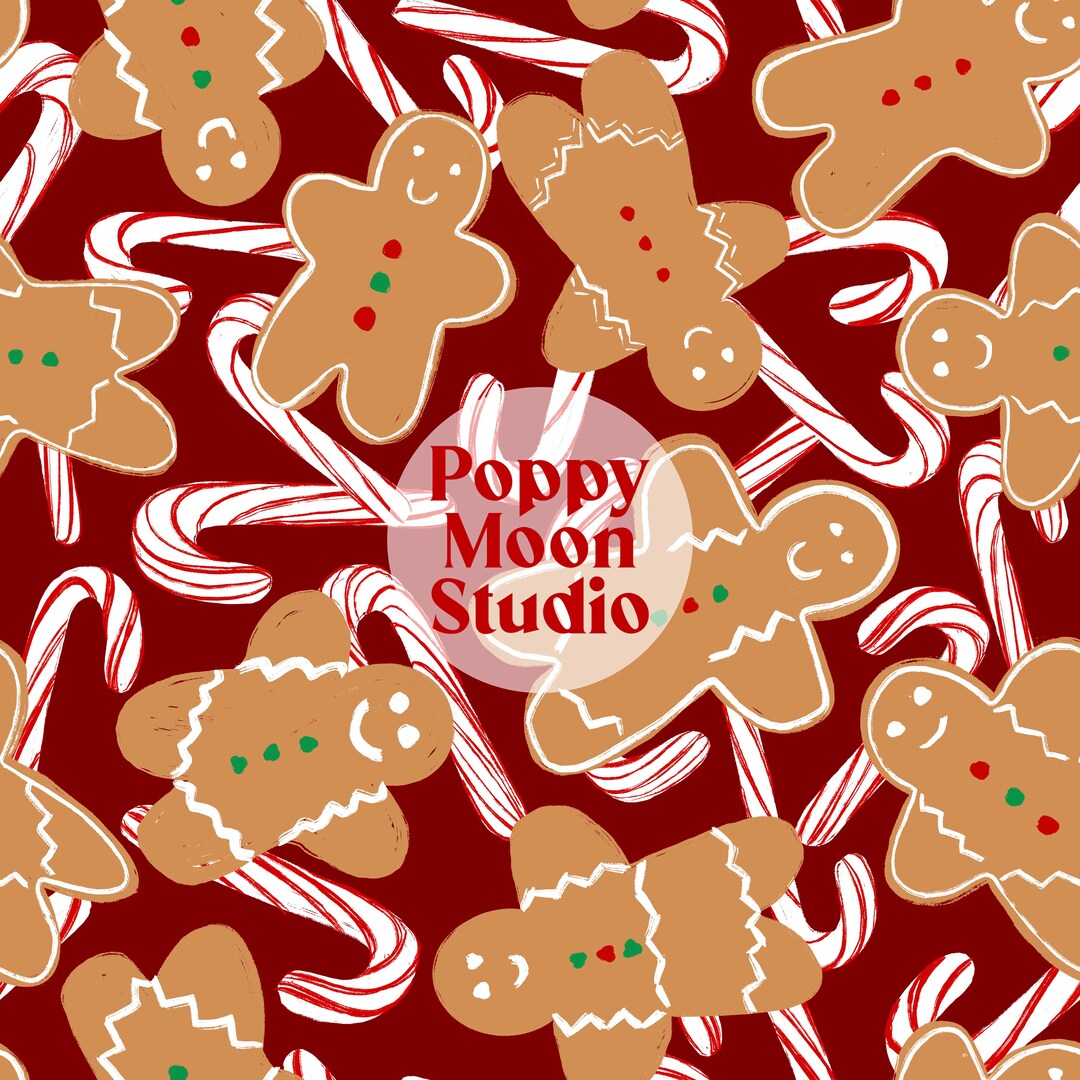 Gingerbread & Candy Canes Christmas Seamless Repeat Pattern - Etsy