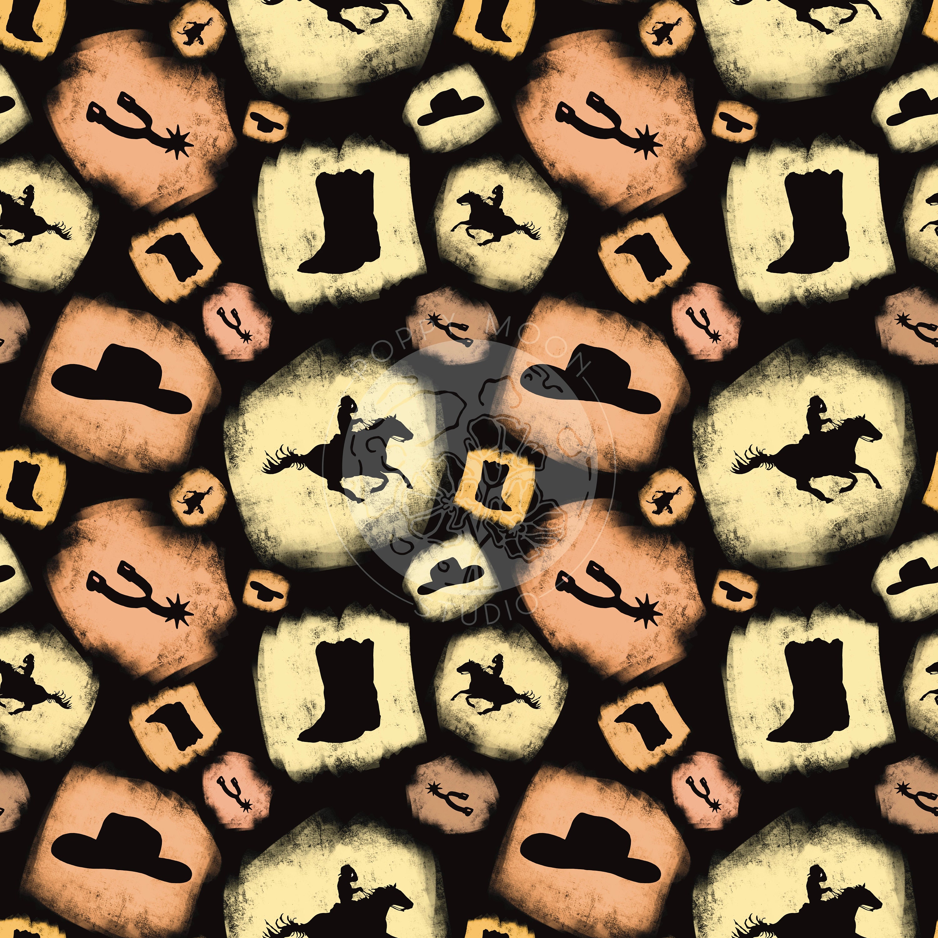 Cowboy Silhouette Seamless Pattern / Hand Drawn Cowboys Digital ...
