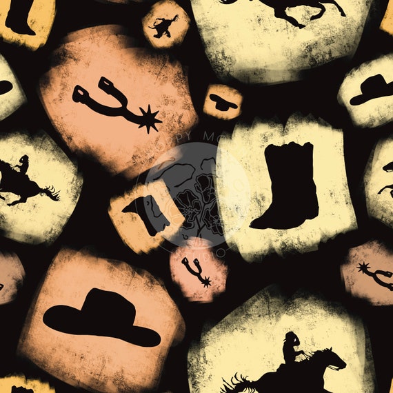 Cowboy Silhouette Seamless Pattern / Hand Drawn Cowboys | Etsy