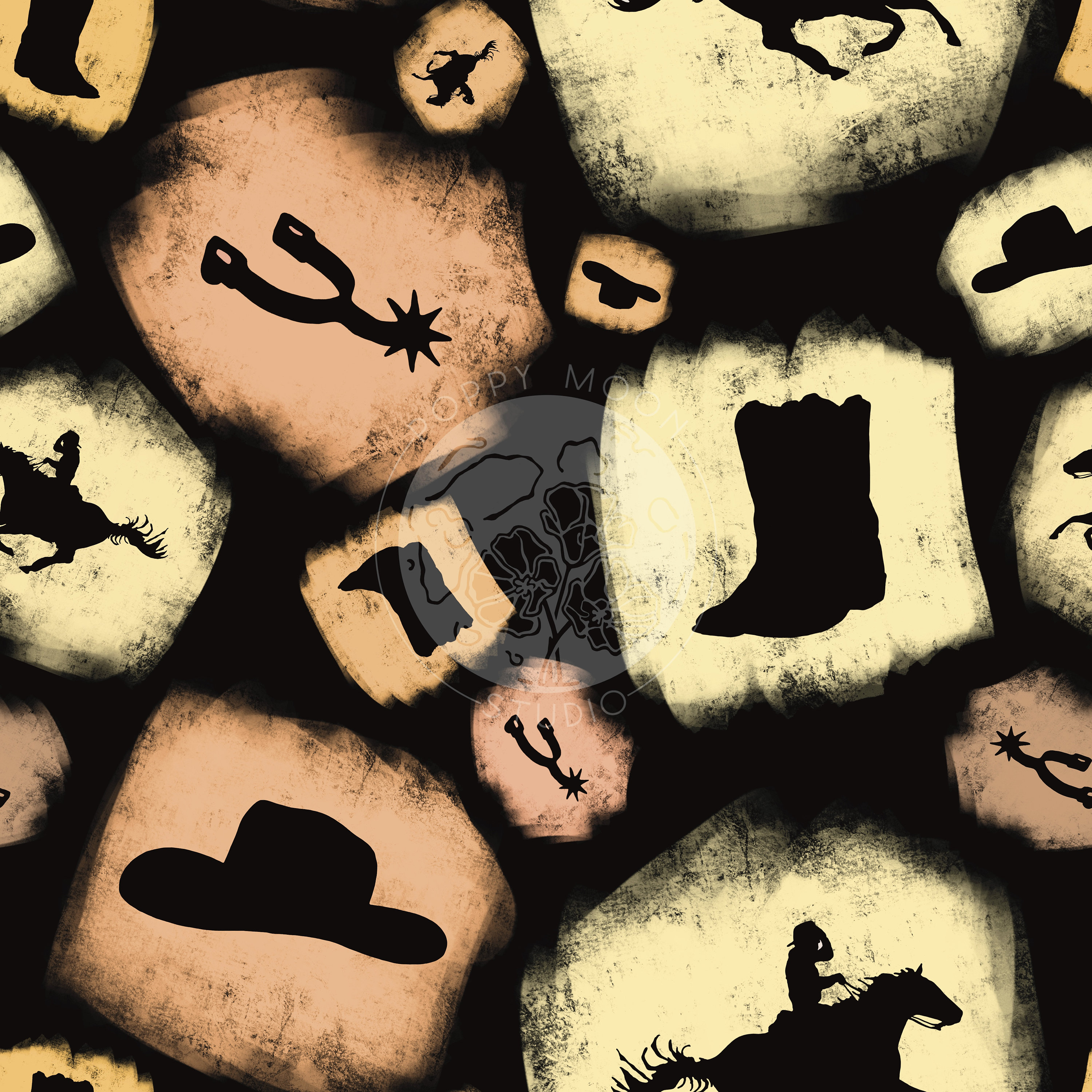 Cowboy Silhouette Seamless Pattern / Hand Drawn Cowboys Digital ...