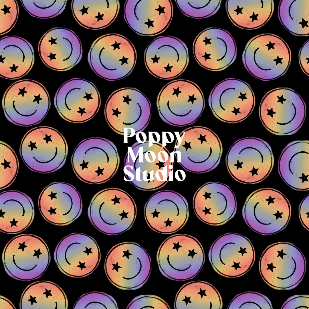Smiley Face Seamless Repeat Pattern Rainbow Stars Hand Drawn - Etsy