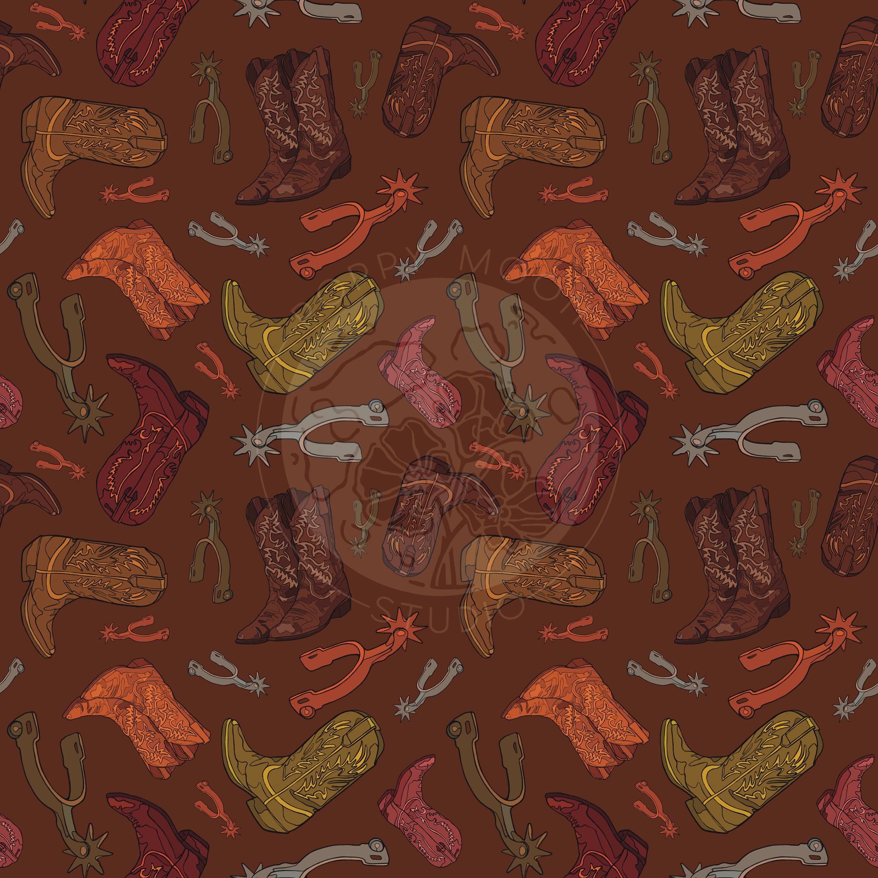 Cowboy Boots and Spurs Seamless Pattern / Western Hand Drawn Digital ...