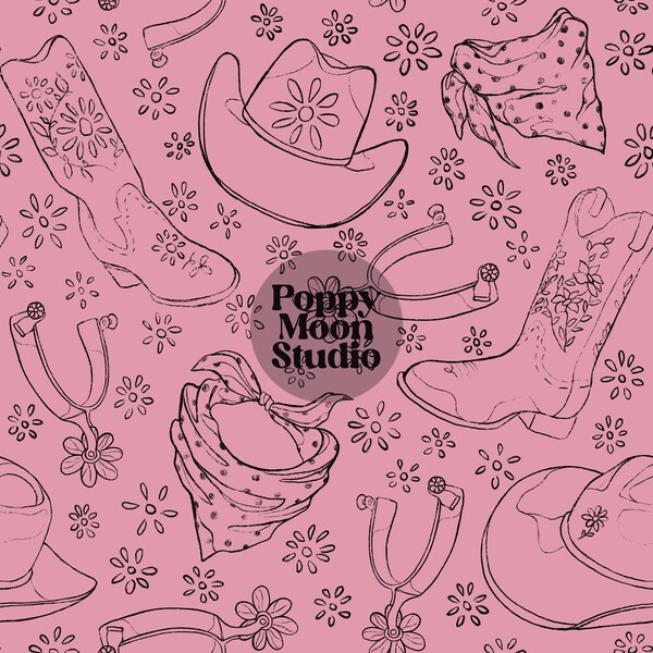 Cowboy Christmas Hand Drawn Seamless Repeat Pattern Western Xmas - Etsy