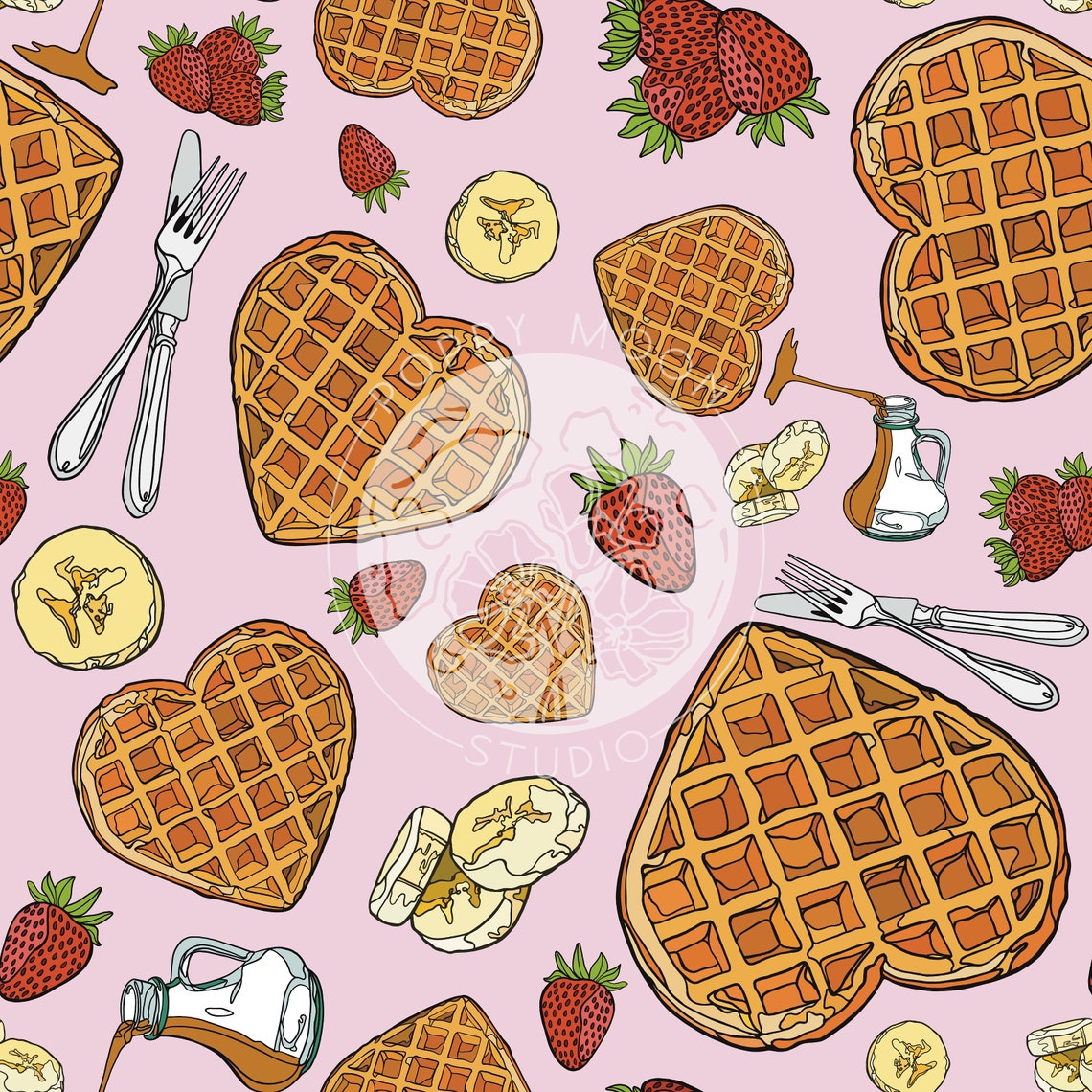 Valentines Day Waffle Seamless Pattern / Heart Shaped Waffle Pink ...