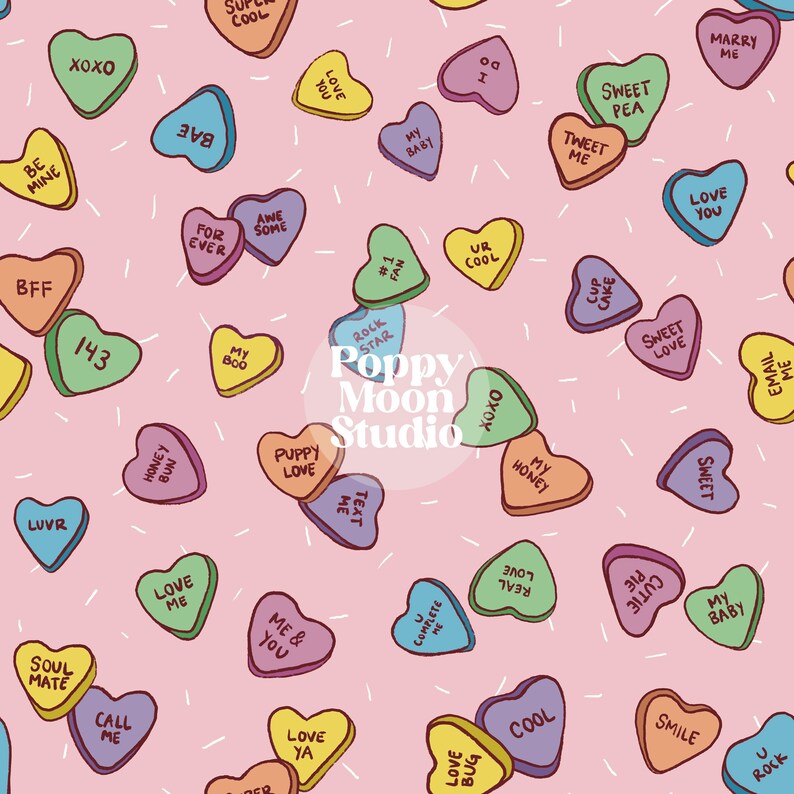 Valentine’s Day Candy Hearts Hand Drawn Seamless Repeat Pattern - Etsy