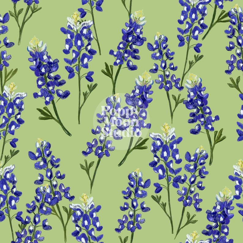 Bluebonnet Wildflower Seamless Repeat Pattern / Hand Drawn Fabric ...